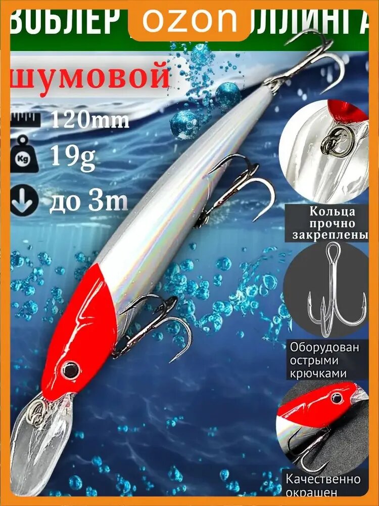 Воблер Бандит Минноу красноголовик 12см 19гр до 3м заглубление / Приманка воблер для троллинга на щуку, судака