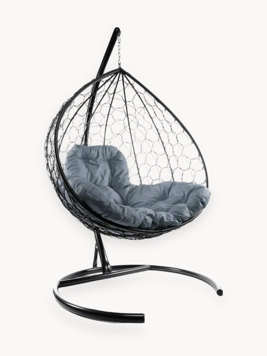 Подвесное кресло кокон M-group XL с ротангом черное+серая подушка