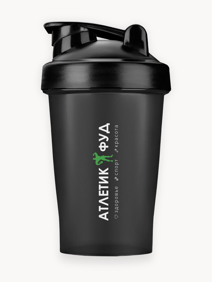 Шейкер спортивный с сеточкой Atletic Food - 400 мл, черный прозрачный
