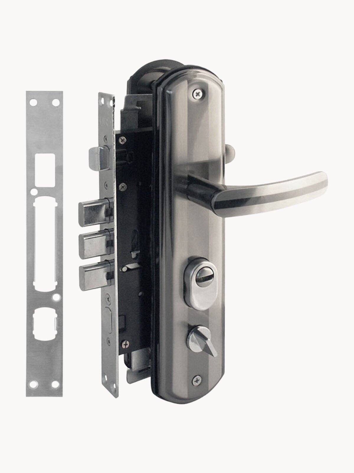 Замок врезной Нора-М Eco, 200 - 68 мм, левый, матовый хром/черный никель