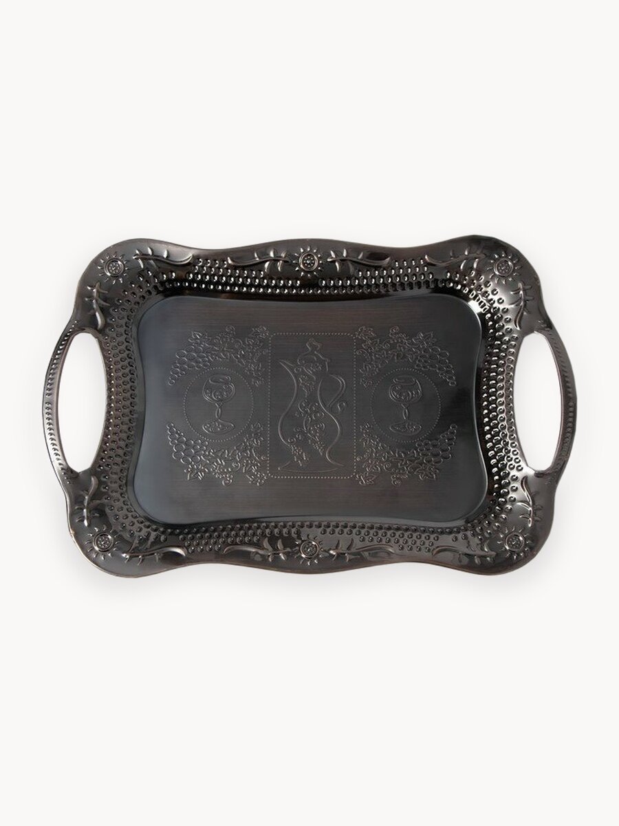 Поднос из нержавеющей стали с ручками «Изобилие», 38×25×2,5 см, цвет бронзовый