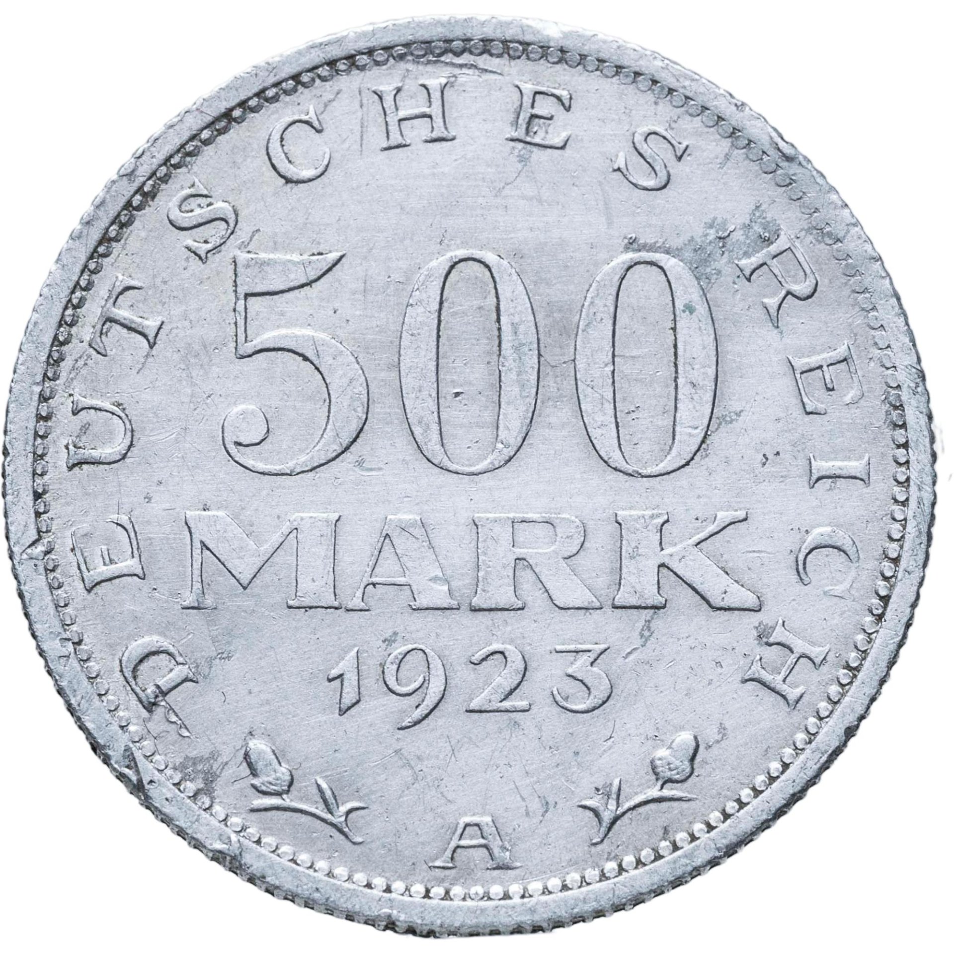 Германия 500 марок mark 1923 A знак монетного двора "A" — Берлин, Алюминий, в сохранности VF