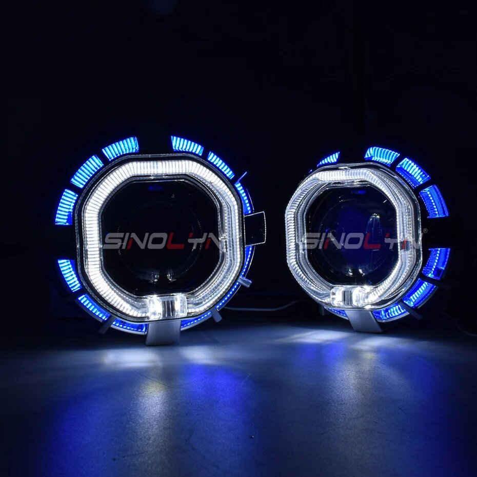 Sinolyn 2,5 дюймовые двойные Ангельские глазки Биксеноновый прожектор Линзы фар для фар H4 H7 DRL Ксеноновые автомобильные фары Автомобильные аксессуары ангельские глазки led линзы для фар линзы для авто White Blue