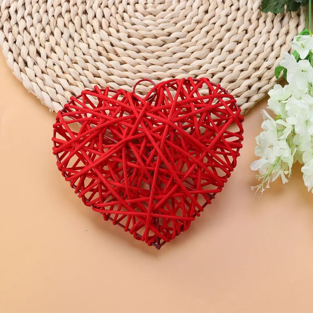 Красное сердечко из ротанга 15 см, ручная работа, для декоративных поделок