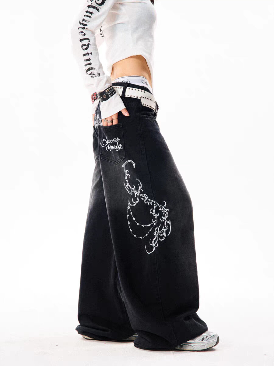 JYL Джинсы Мужские Буткют Винтажные Дизайн Свободные Широкие Длинные Деним, Размер_S