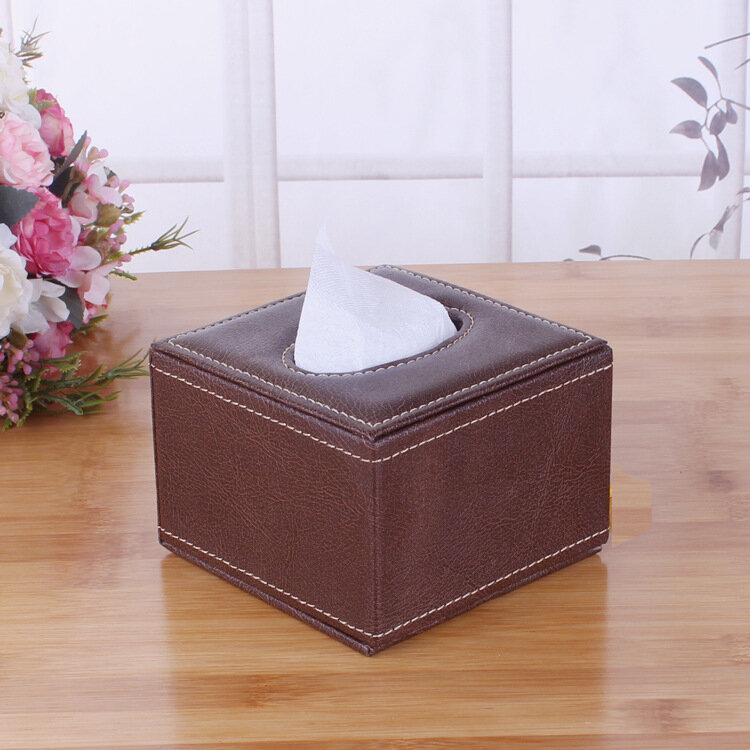 Рекламная картонная коробка кожаная квадратная кожаная коробка для полотенец для ресторана Цвет карри натуральная кожа