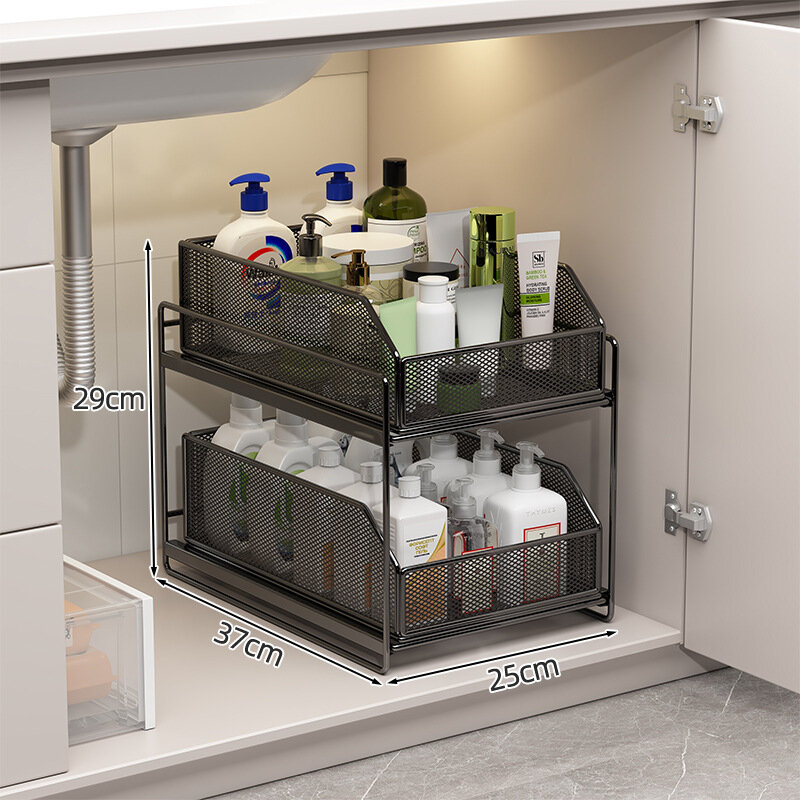 Многоуровневые стеллажи для хранения, выдвижная корзина, выдвижной многослойный шкаф, 2слоя，37*25*29 cm