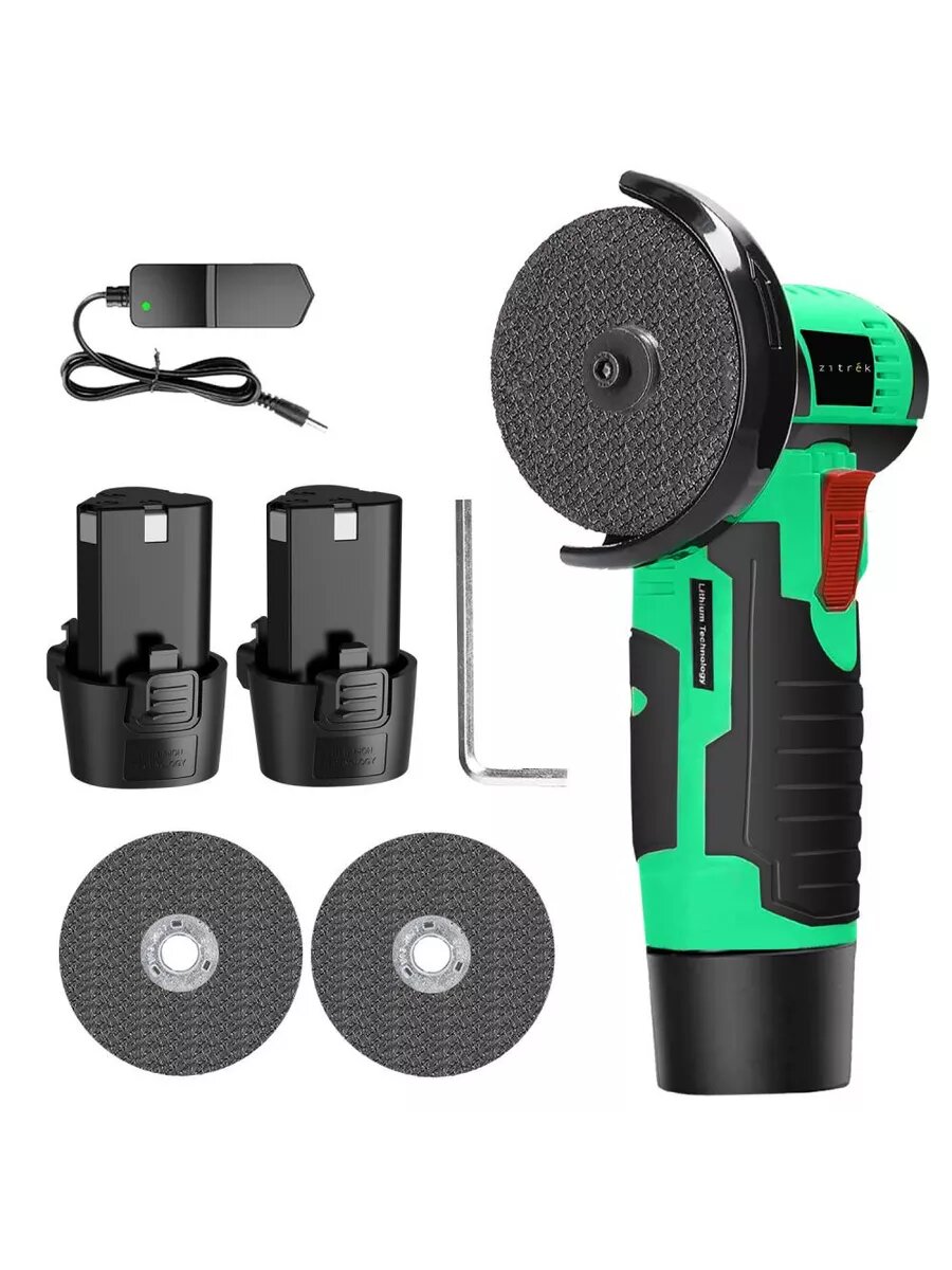 Шлифмашина Zitrek AG 12, бесщеточный, 2 аккумулятора, защитный кожух