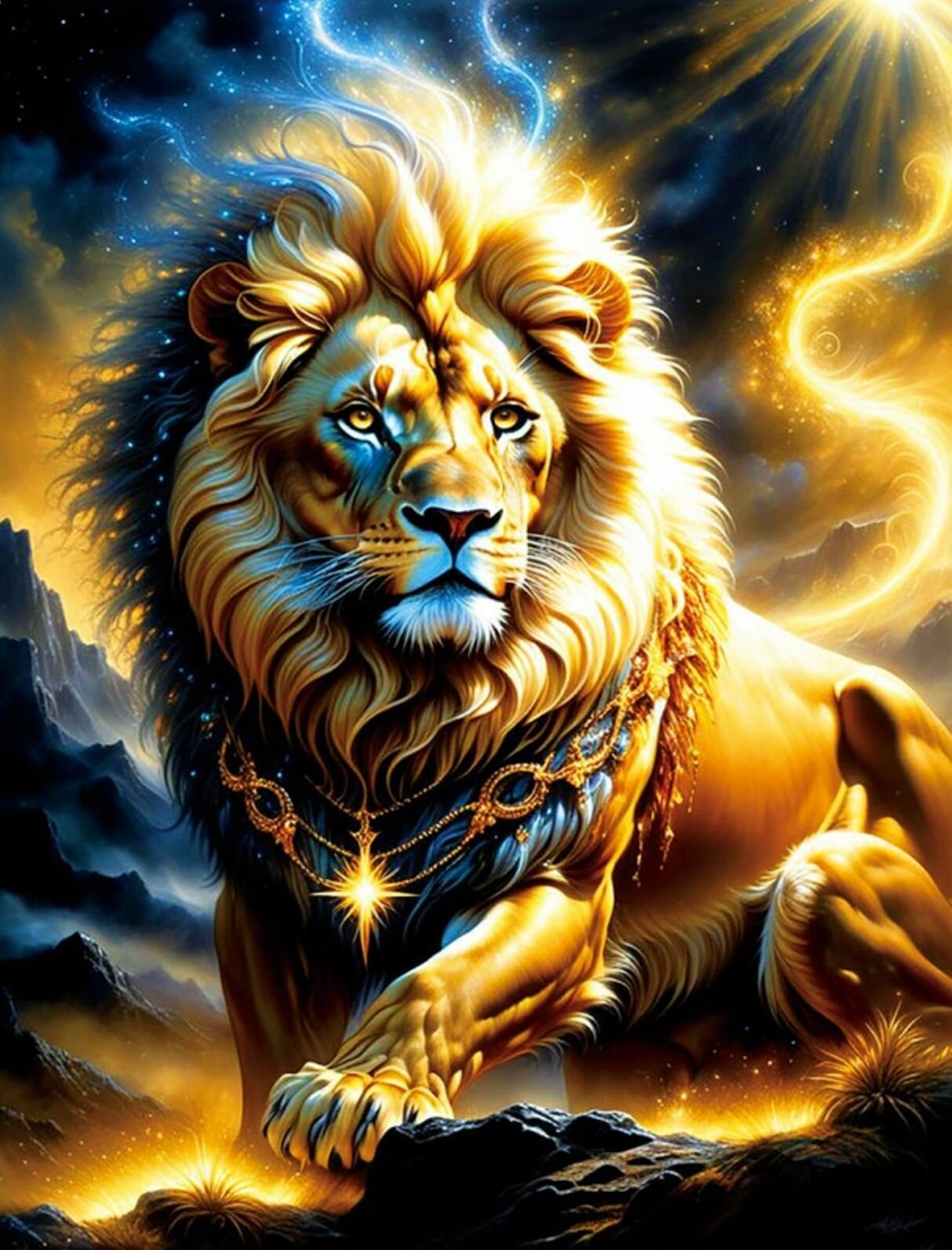 Алмазная мозаика на подрамнике 40*50 "Лев с талисманом"