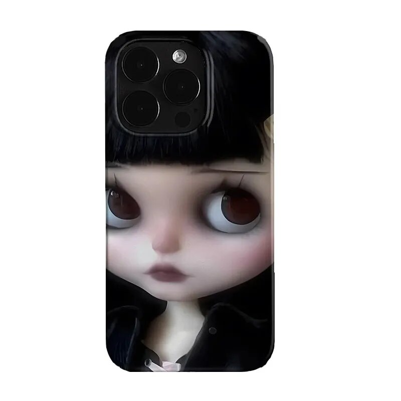 Dark Cute Girl Doll Art Creative Cartoon Phone Case for iPhone 17 16 15 14 13 12 11 Air Pro Max X XS XR Plus Glossy Film Hard PC