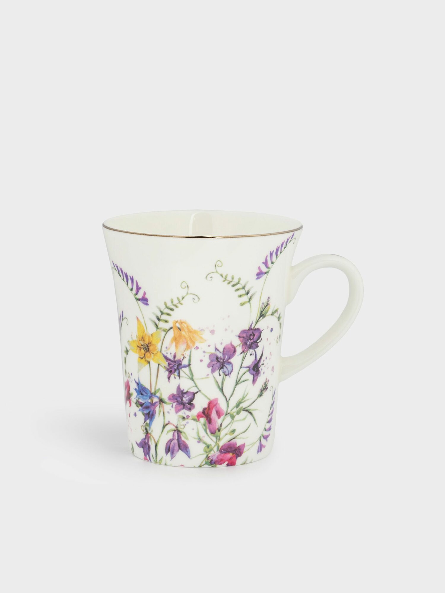 Кружка, 490 мл, фарфор F, белая, с серебристым кантом, Полевые цветы, Meadow, Kuchenland