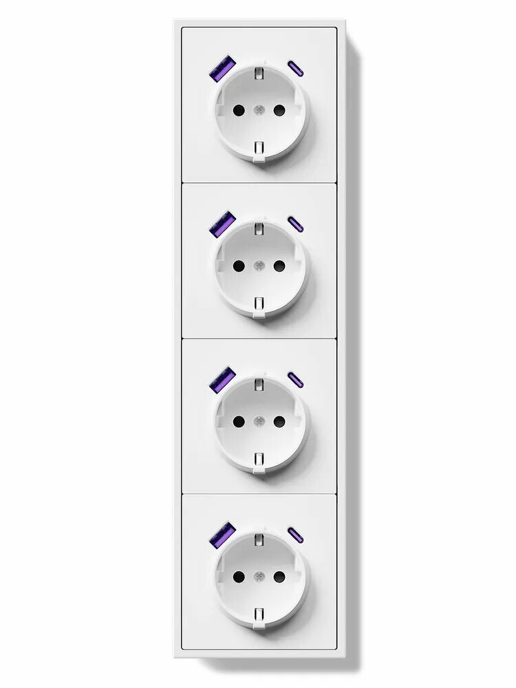 Розетка BSEED четверная с USB и type-C входами, быстрая зарядка 20W Настенный розетка с когтями, PC рамка Белая