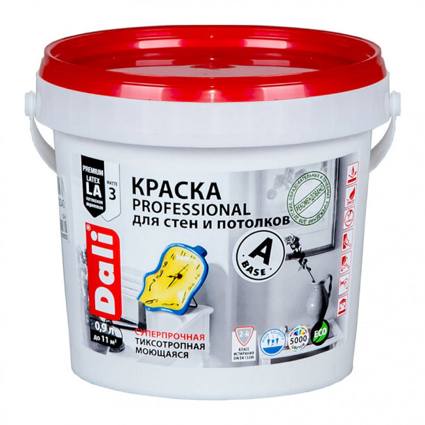 Краска моющаяся акриловая Dali Professional белая 0,9 л