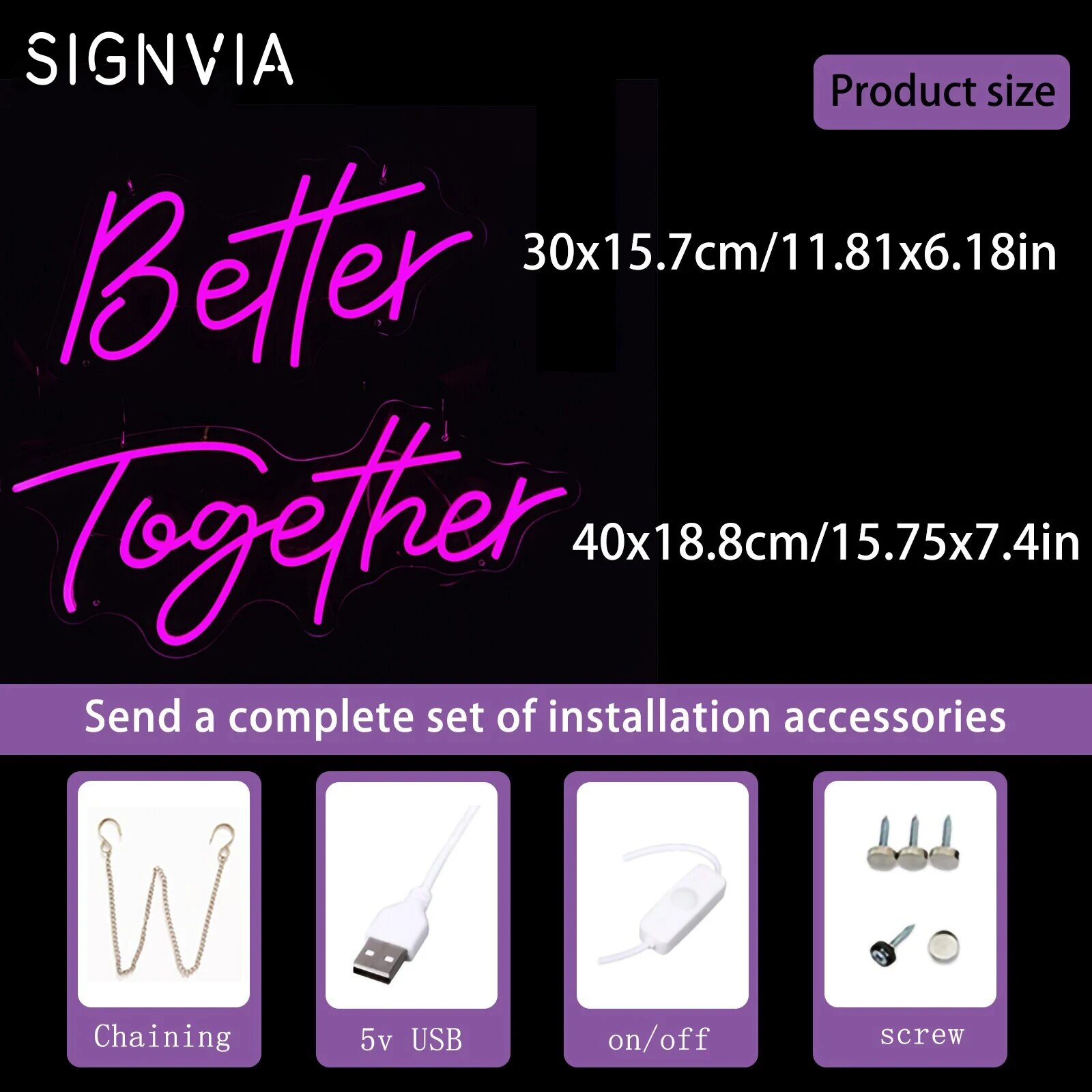 Неоновая вывеска Better Together, холодный белый свет