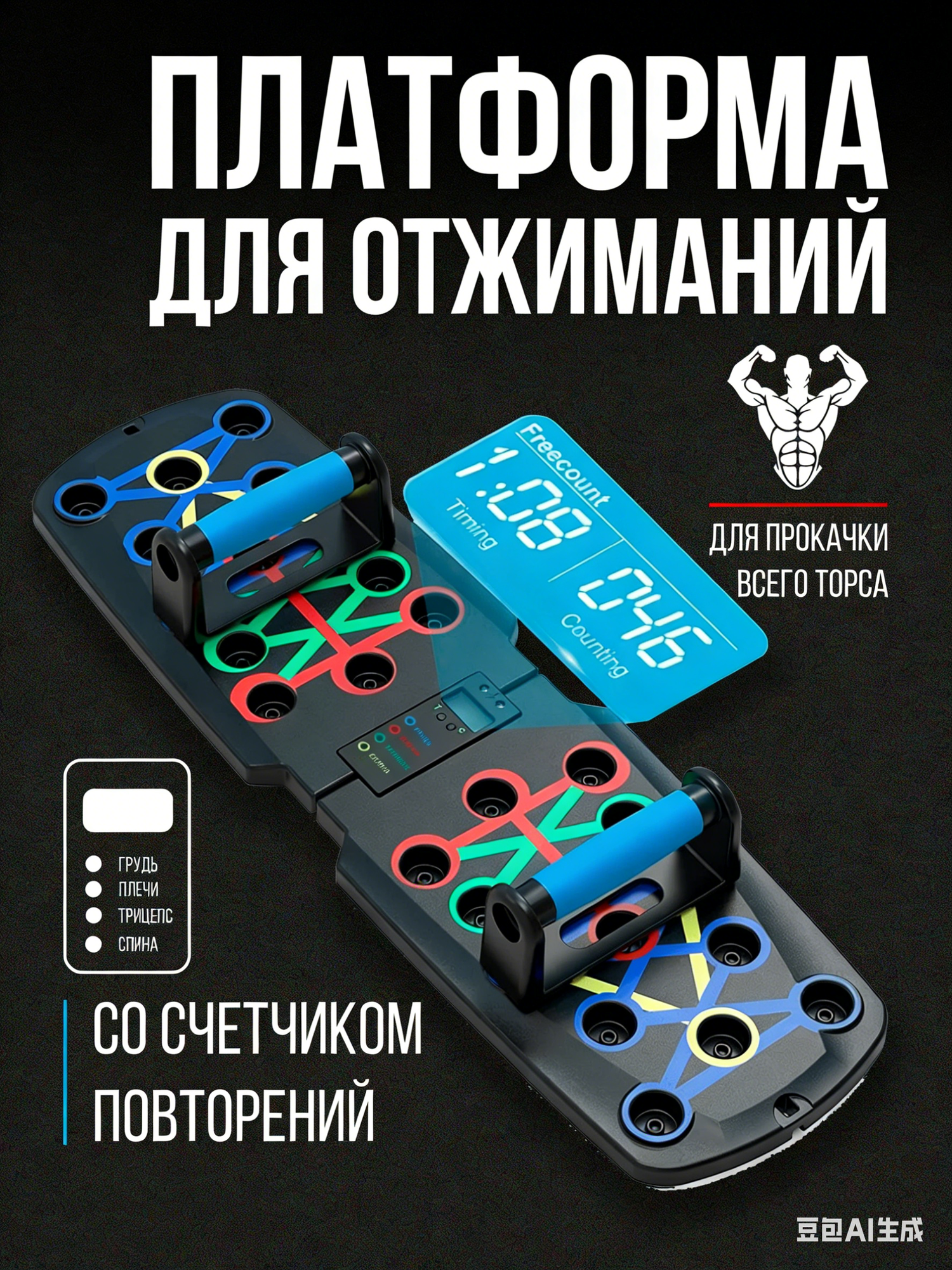 Упоры для отжиманий ATHLETY со счетчиком, доска/платформа для отжиманий с упорами