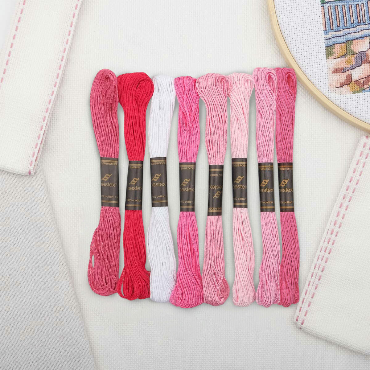 Мулине набор 8 шт*8 м, мерсеризованный хлопок, разноцветный, Bestex (розовый микс №11)