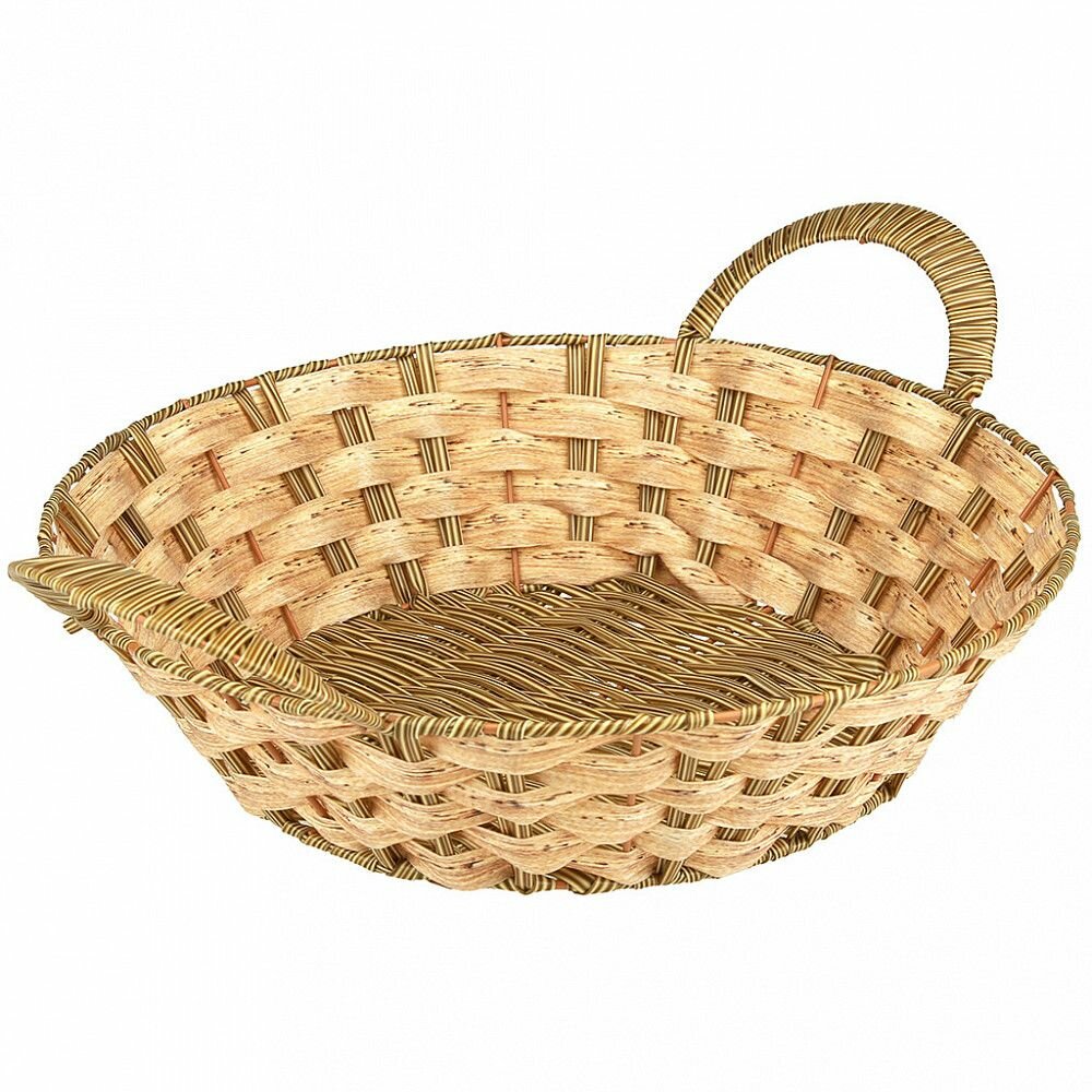 Корзина-сухарница плетеная "Береста" д29см h7,5см, полипропилен, ванильный, с ручками, металлический каркас, форма "круглая" (Китай)