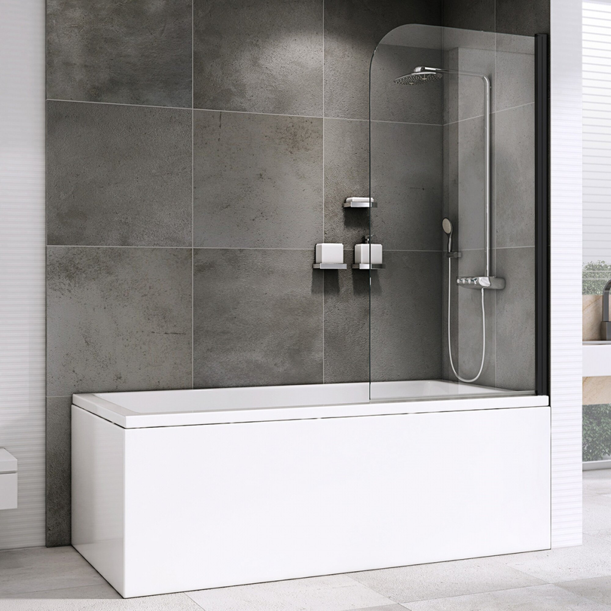 Шторка на ванну ABBER Ewiges Wasser AG52080B, профиль черный, стекло прозрачное