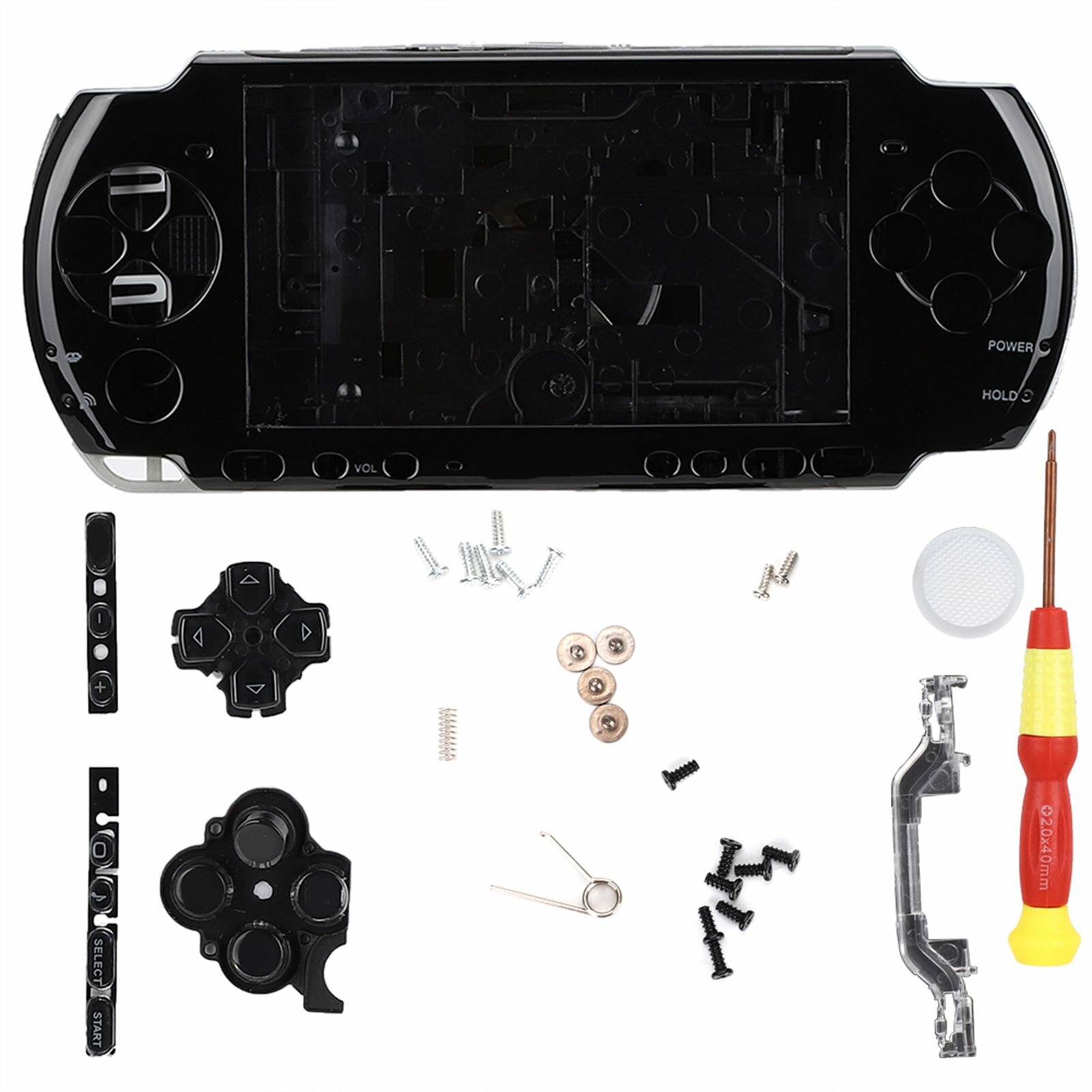 Корпус для PSP 3000, черный, с отверткой, полный комплект