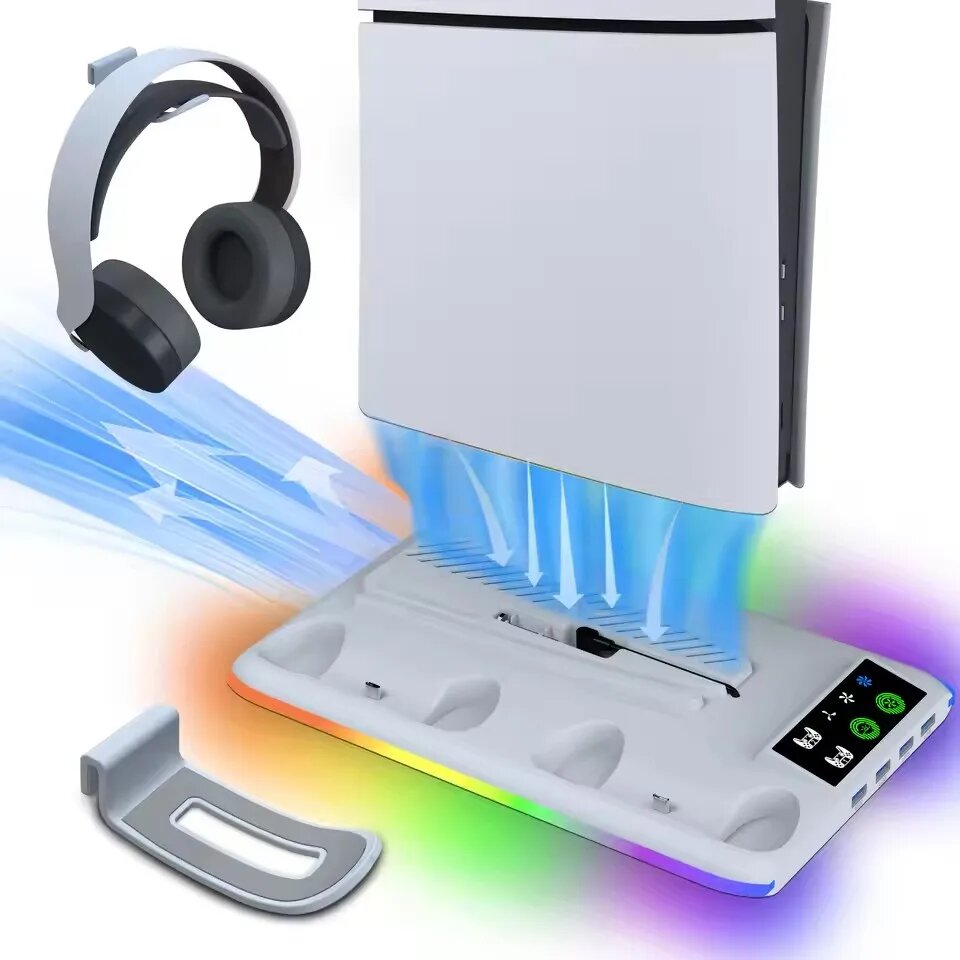 Игровая RGB-подставка Для Консоли Sony PS5 Slim Pro С Держателем И Вентилятором Для Охлаждения — Настольный Аксессуар Для Pla.