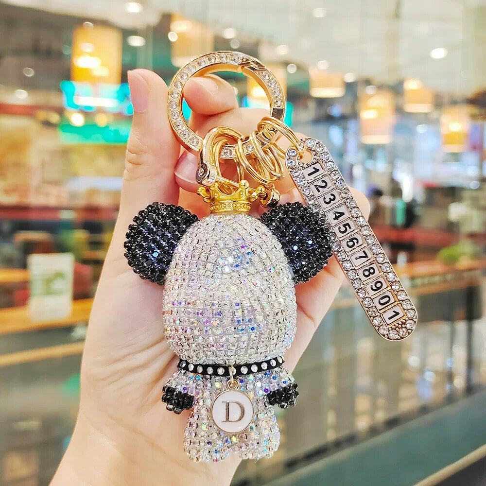 Мультяшный брелок для ключей в виде сидящего медведя, полностью инкрустированный стразами, креативный брелок-подвеска с