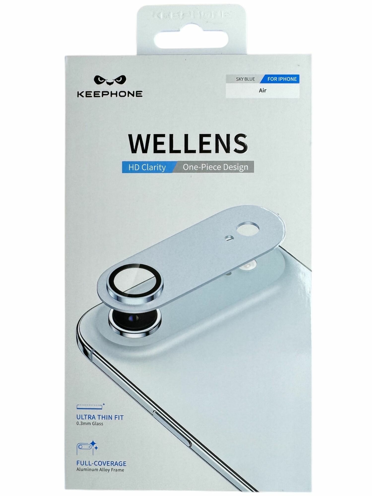 Защитные Линзы KEEPHONE WELLENS на всю камеру для телефона iPhone 17 Air, PREMIUM camera lens, цвет Sky Blue (голубые)