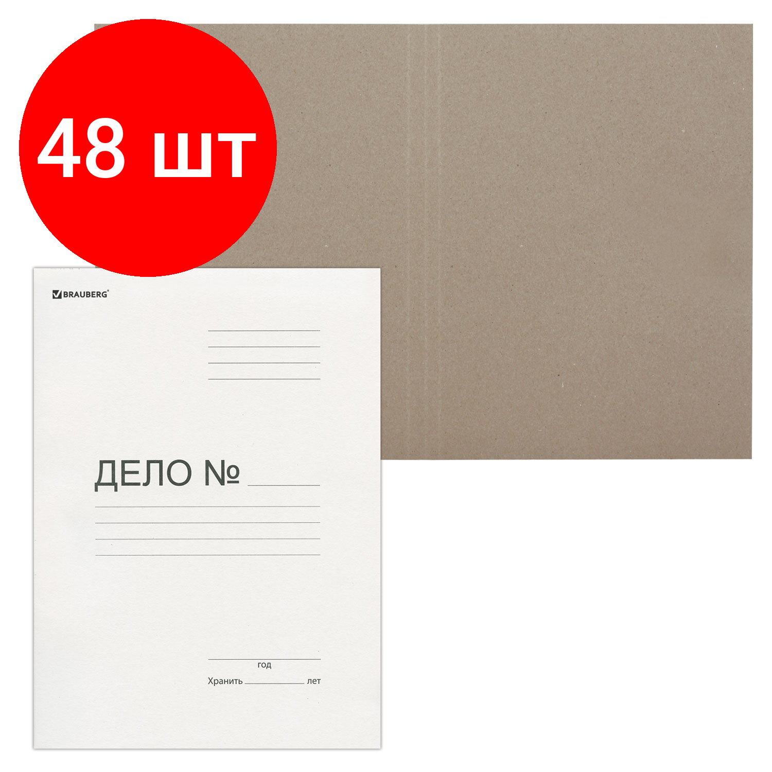 Комплект 48 шт, Папка без скоросшивателя "Дело", картон, плотность 300 г/м2, до 200 листов, BRAUBERG, 124571