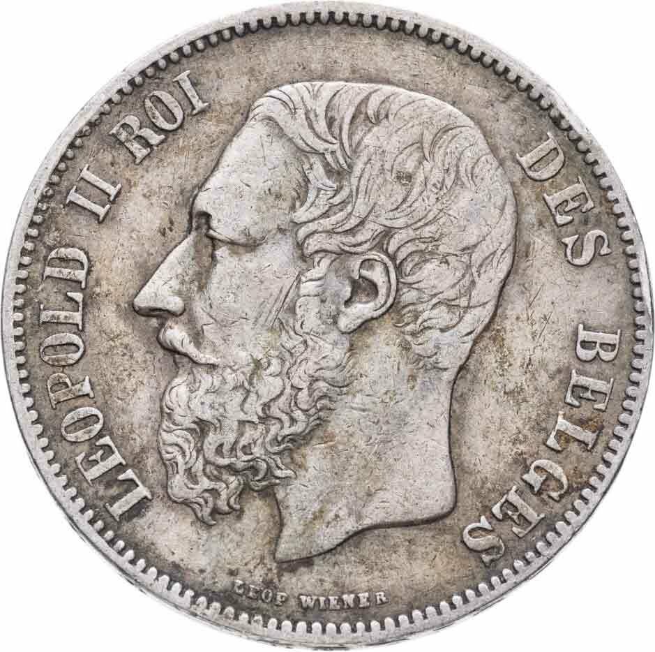 Бельгия 5 франков francs 1873, Серебро 900, в сохранности XF