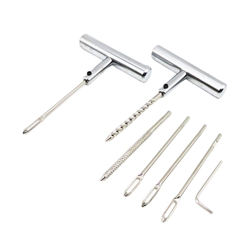 1 комплект из 7 штук, цельностальная игла для ремонта автомобильных вакуумных шин, резиновая прокладка для быстрого ремонта шин, инструмент для ремонта шин