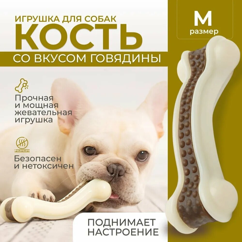 Жевательная косточка игрушка для собак мелких, средних и крупных пород, нейлоновый грызунок со вкусом говядины для чистки полости рта, профилактики зубного камня и массажа десен