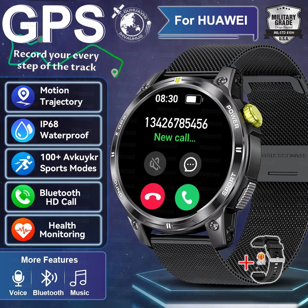 Умные часы GPS для Huawei, черные, Military Grade