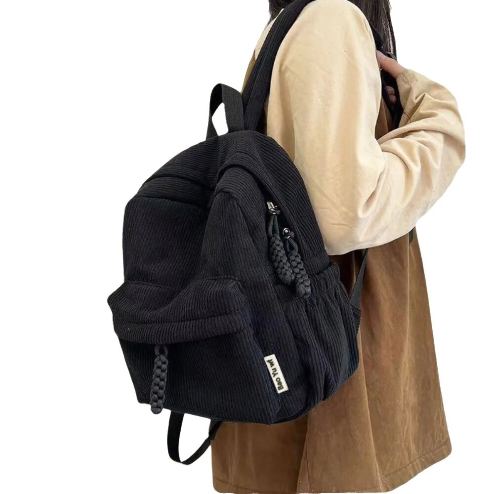 Подростковый однотонный вельветовый рюкзак, небольшой школьный рюкзак, простые маленькие студенческие сумки для книг, женские Black