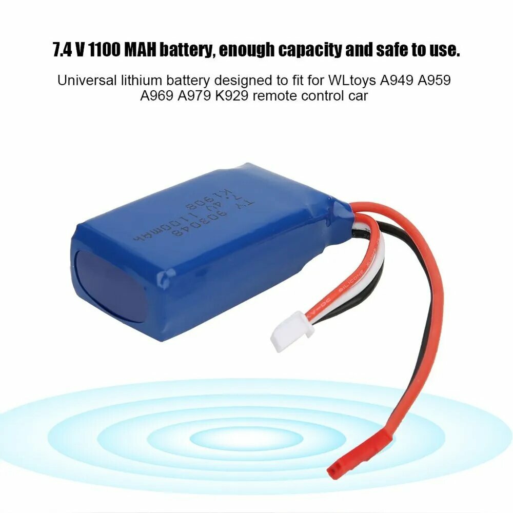 Литиевая батарея 7.4V 1100mAh, универсальная для моделей WLtoys A949 A959 A969 A979 K929, надежное питание для радиоуправляемых игрушек