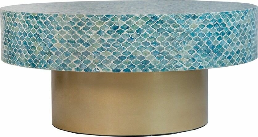 Столик кофейный с отделкой раковинами устриц 89х89х41см