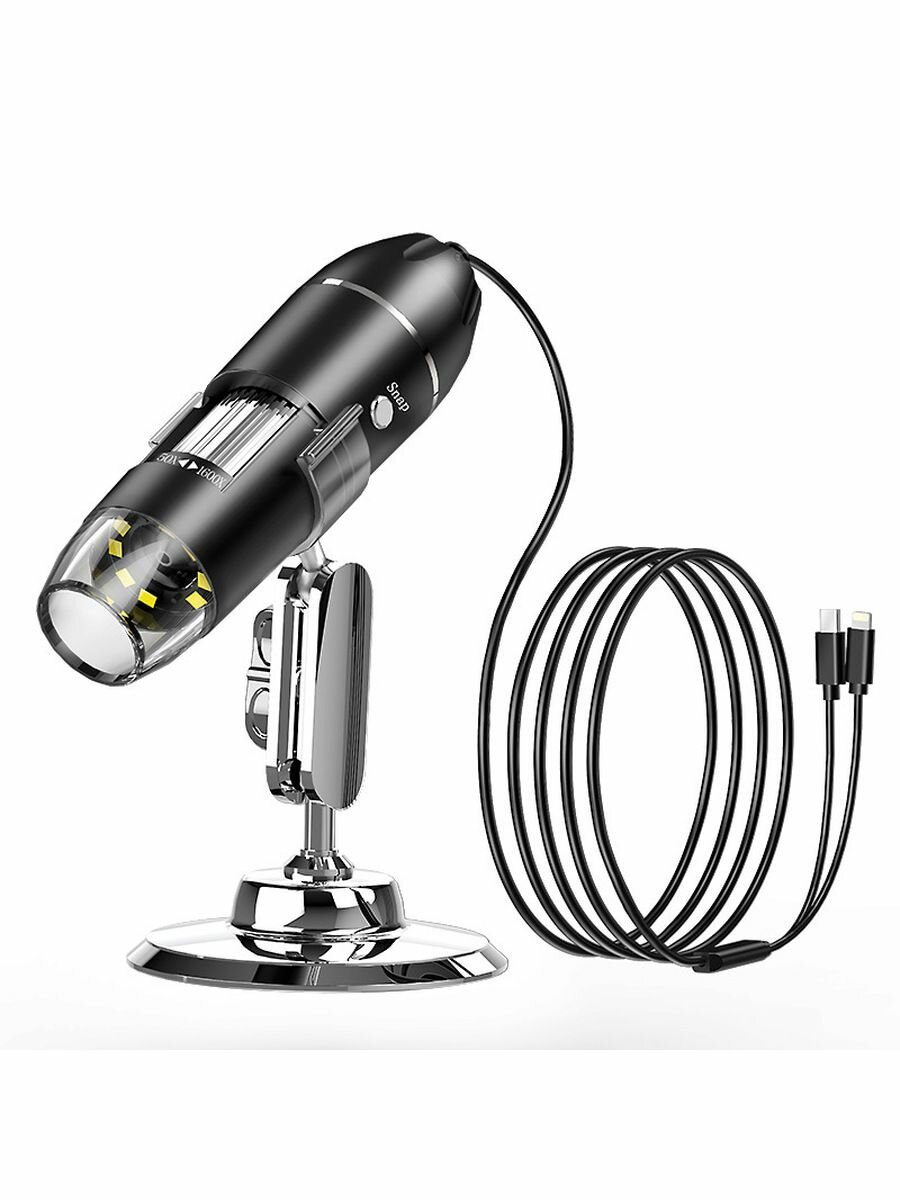 Цифровой микроскоп 1600X для iPhone с держателем и измерительным ПО в подарок для ремонта и хобби