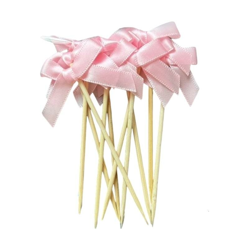 Бантовые шпажки для кексов, 10 шт, Розовый