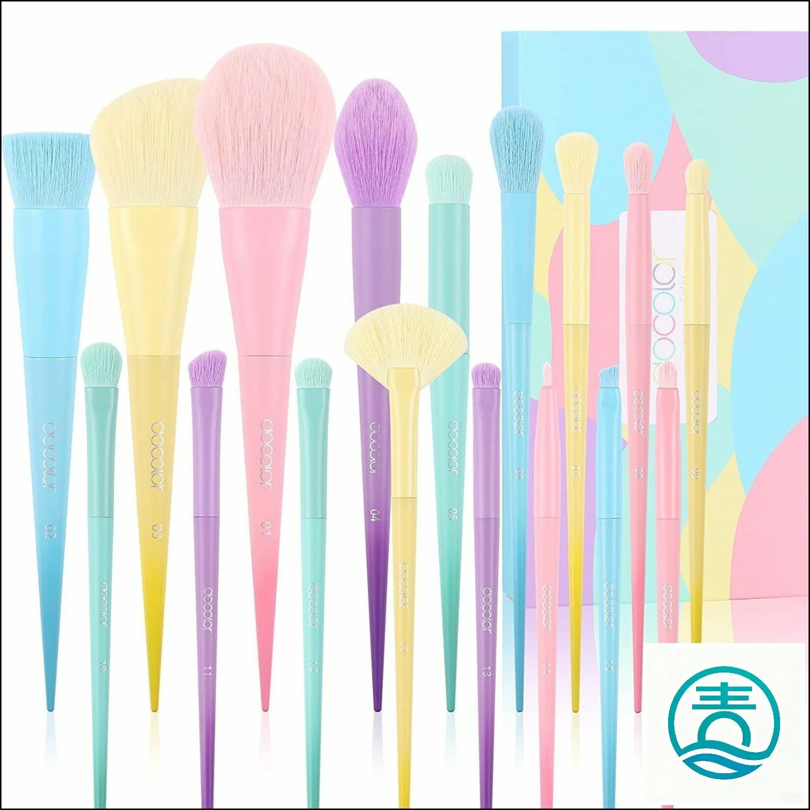 Docolor 17Pcs Rainbow Make Up Brush Set, Профессиональный набор кистей для макияжа / Кисти для бровей, глаз, пудры, теней, тональной основы,