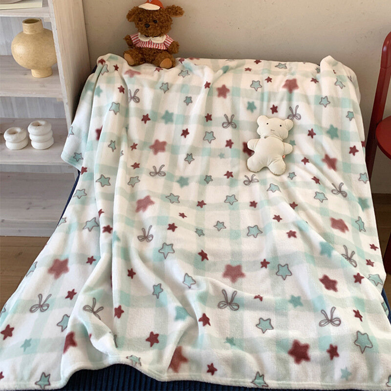 Мягкое молочное вельветовое одеяло с рисунком мятного кофе и звезд, 100x150 см, летнее одеяло для офиса и общежития