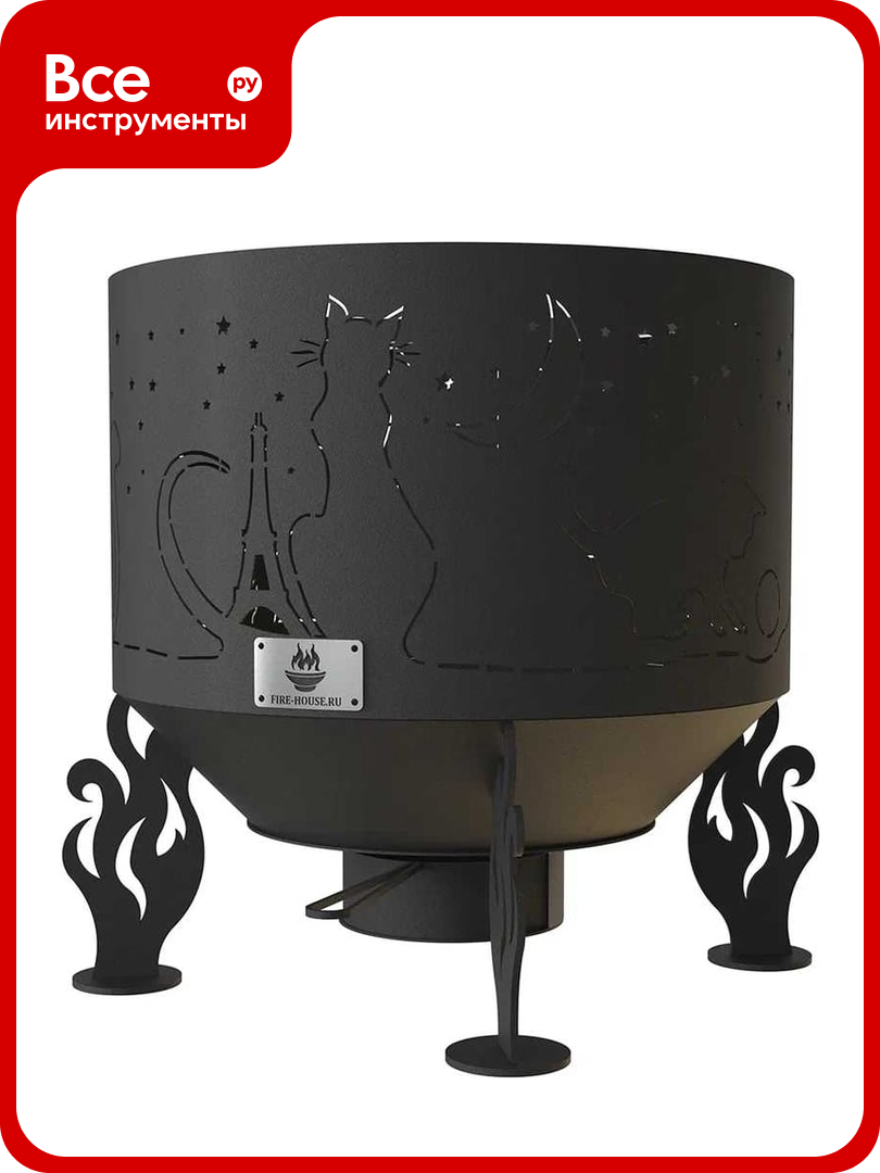 Костровая чаша FIRE-HOUSE коты и звезды диаметр 800 мм, с зольником Ch1-800коты и звезды