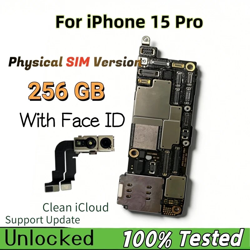 Разблокировано для iPhone 15 Pro Max 15 Plus, материнская плата с Face ID, SIM-Ver, чистая логическая плата iCloud, немодифицированная замена материнской платы SIM 15Pro-256G Face