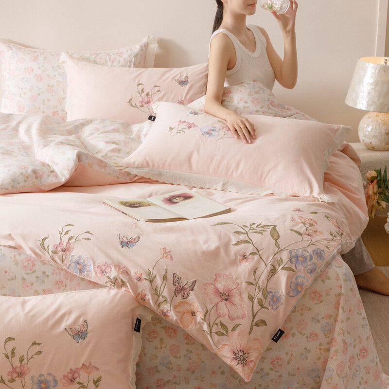 Jasmine Розовый 100% Хлопок Набор для кровати 1.5м 4 предмета (Чехол 200x230см, Пододеяльник 245x250см)