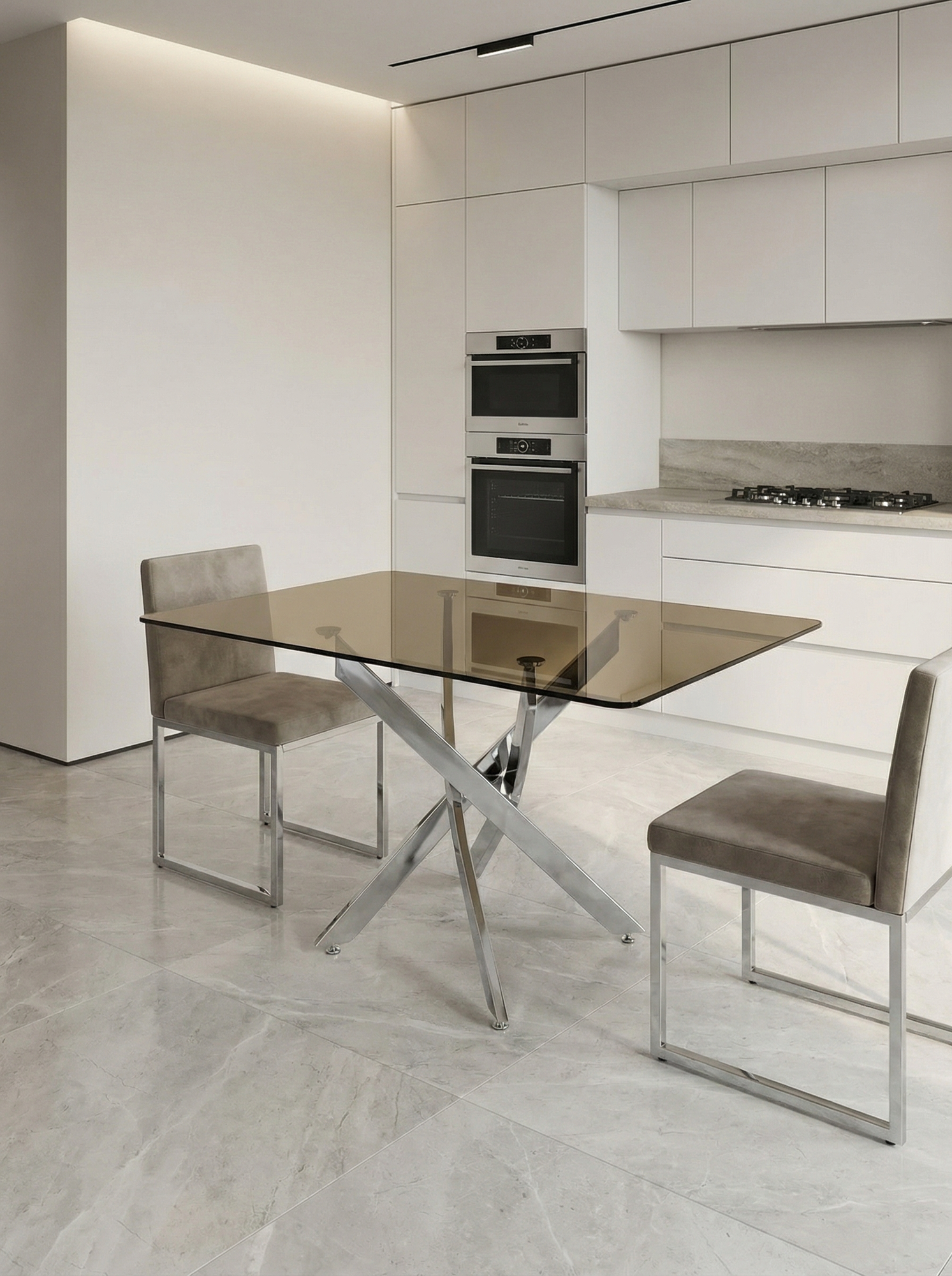 Стеклянный стол для кухни Рим 10 бронза/хром (1100х700 мм)