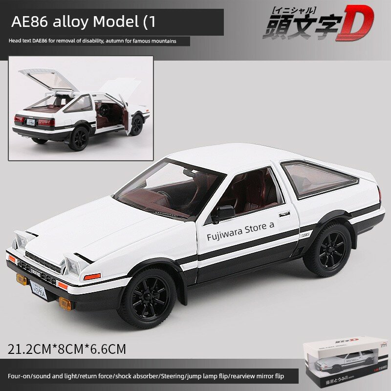 Модель автомобиля Toyota AE86 в масштабе 1:24 из цинка, белый цвет