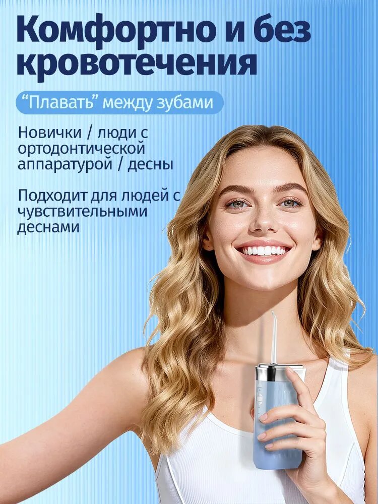 Ирригатор Портативный для полости рта беспроводной складной Синий