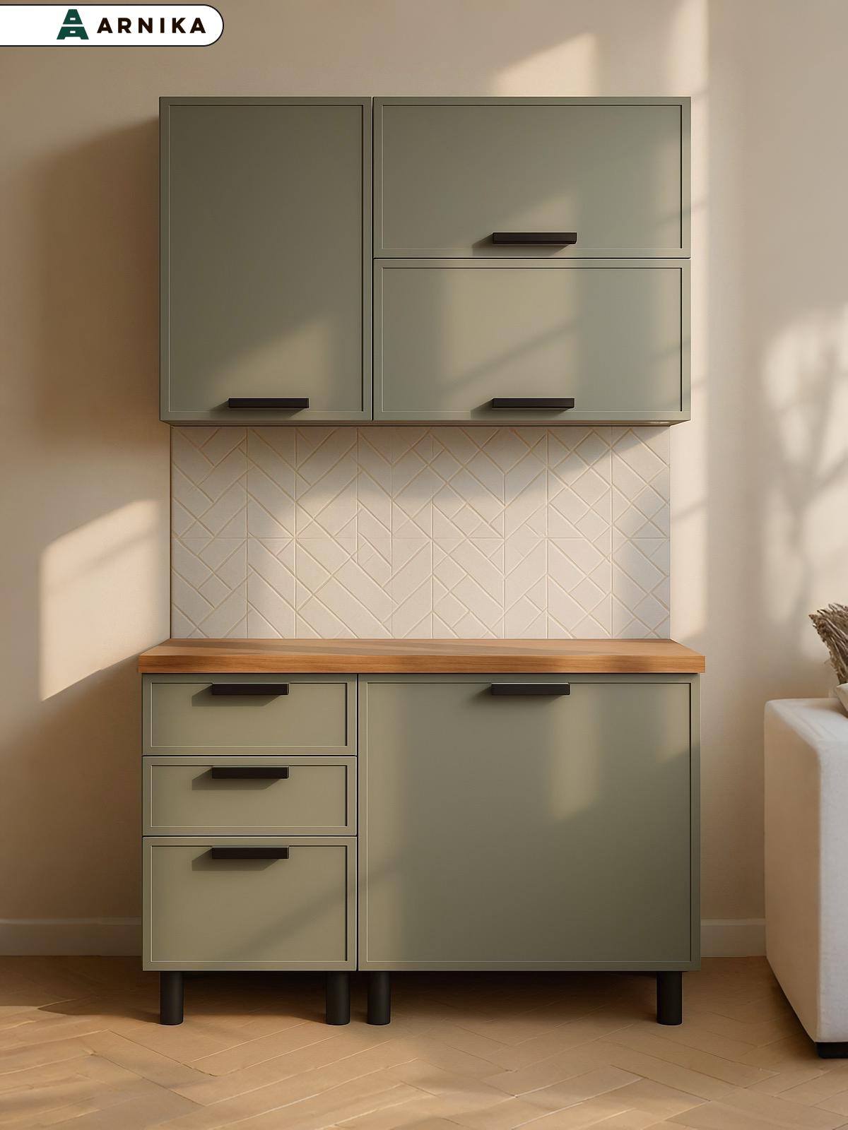 Кухонный гарнитур ARNIKA "Керамика", матовая, 100 см, 3 выдвижных ящика