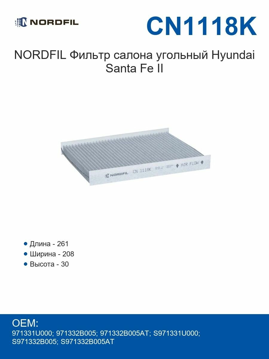 NORDFIL Фильтр салона угольный Hyundai Santa Fe II