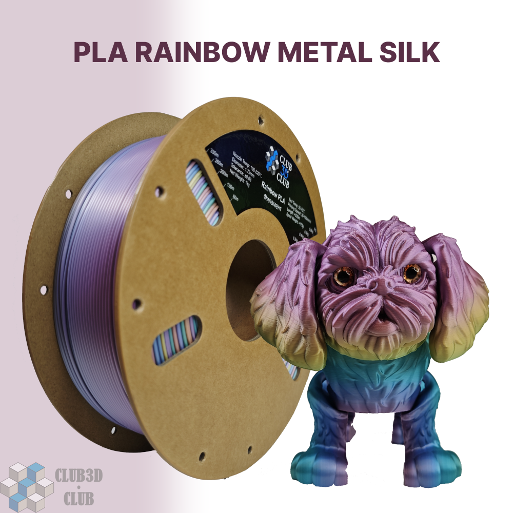 PLA пластик - Разноцветный блестящий (Rainbow Metal Silk) Filament Пруток CLUB3D PRO 1KG (1,75мм)