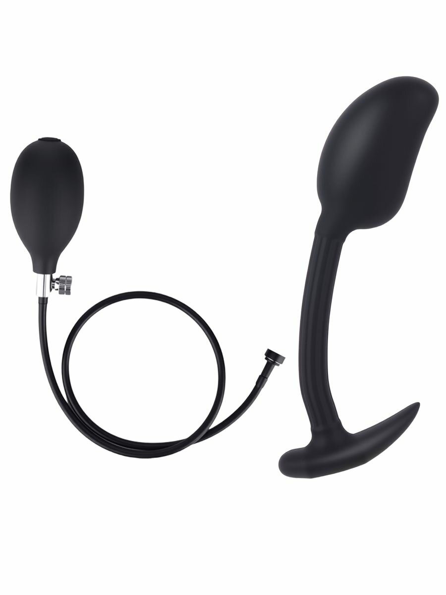 Надувная анальная пробка-расширитель с грушей и со смещенным центром тяжести, для ношения, 15см