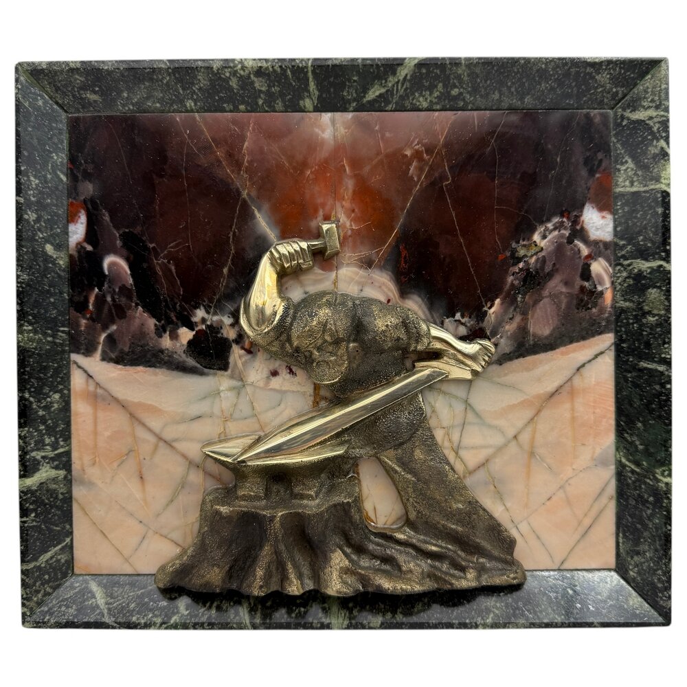 Панно настенное "Кузнец", 23*20 см, 1980-1990 гг, натуральные камни, бронза, Урал, СССР