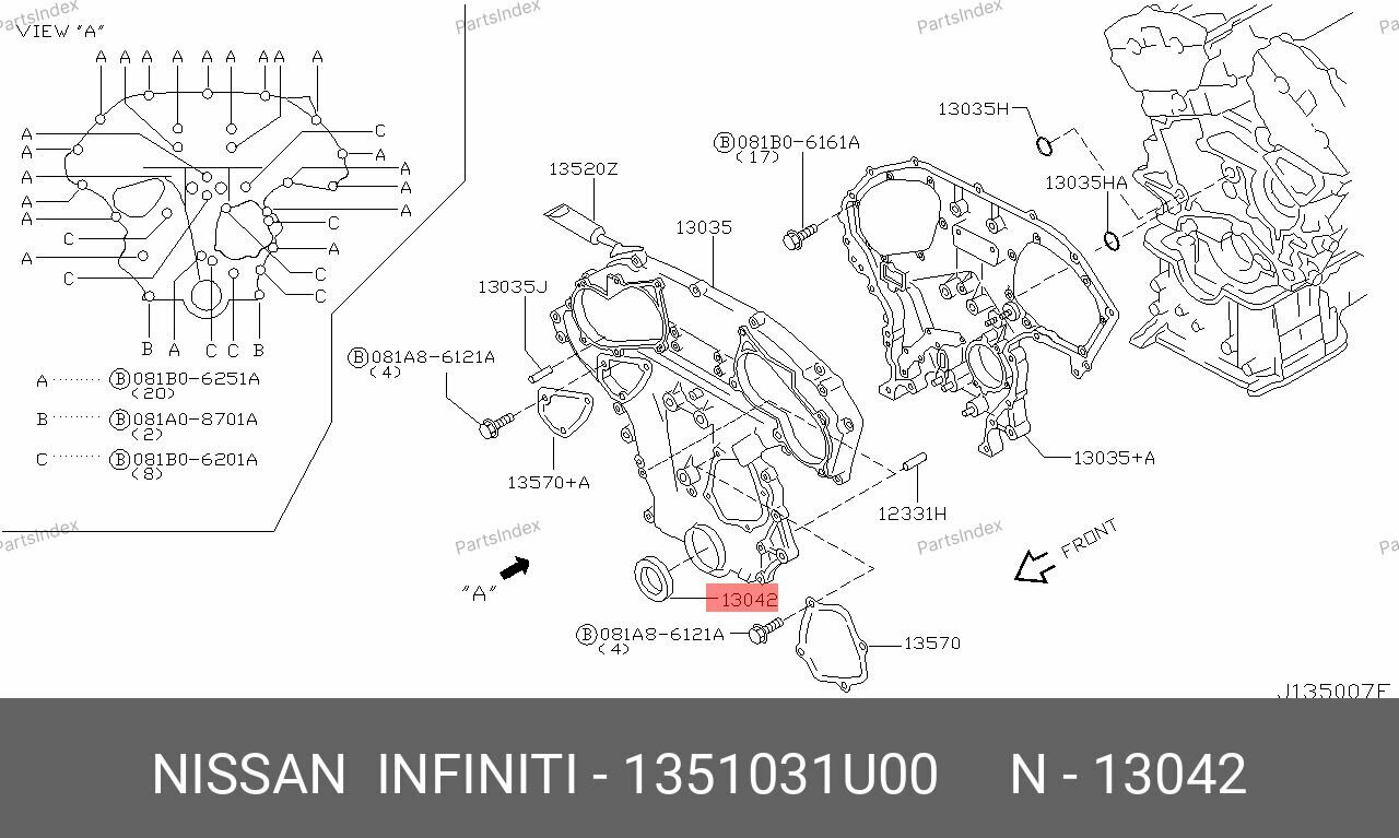 Сальник коленвала передний, NISSAN 1351031U00
